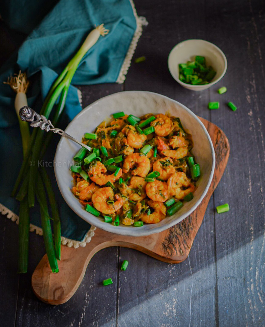 Prawns with spring onions and fenugreek leaves – Kitchen Mai